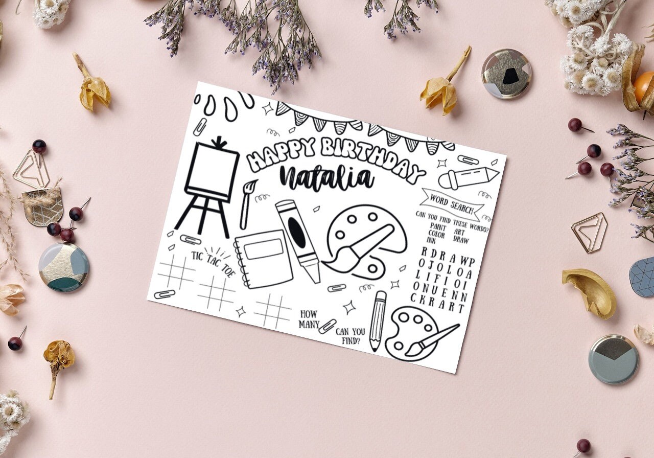Customizable Art Party Birthday Printable Coloring Page Art Party Favor ...