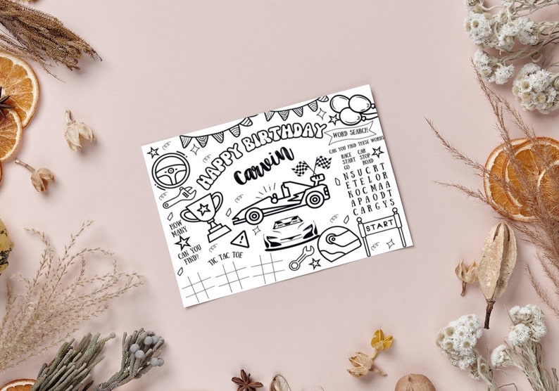 Editable Race Car Coloring Page Fast One Birthday Party Activity Custom ...