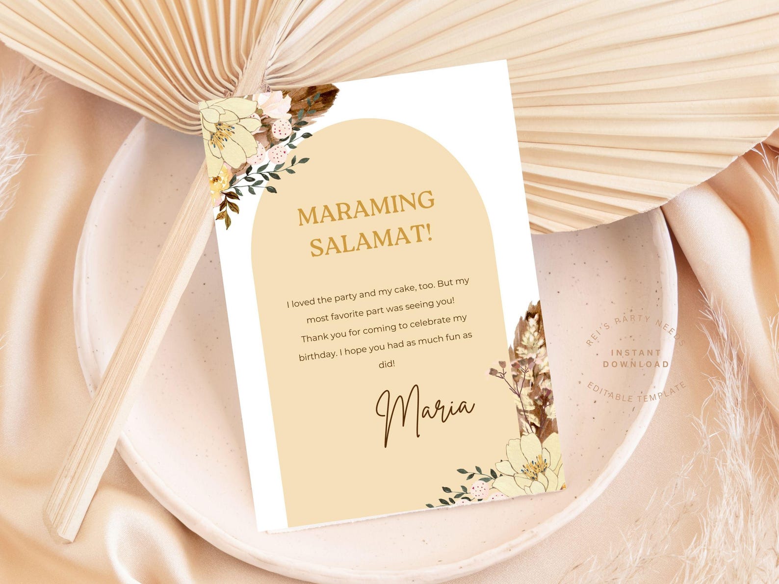 Modern Filipino Party Thank You Card, Boho Filipiniana Birthday Thank ...
