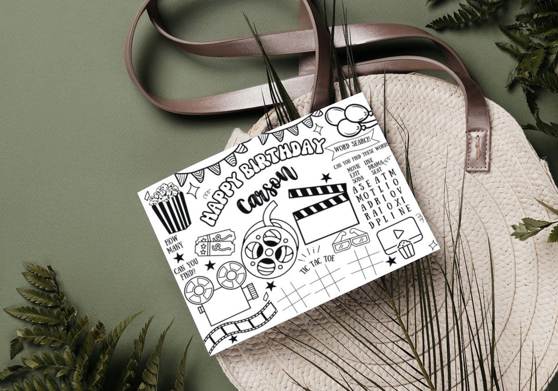 Printable Movie Night Coloring Page, Cinema Coloring Page for Kids and ...