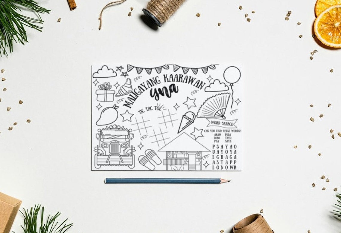 Personalized Filipino Coloring Placemat, Filipino Party Activity Sheet ...