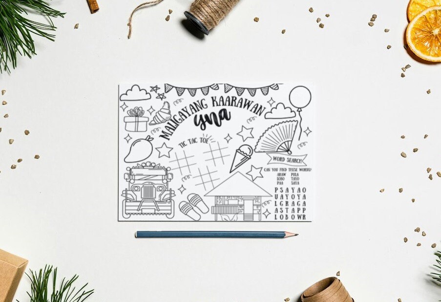 Personalized Filipino Coloring Placemat, Filipino Party Activity Sheet ...