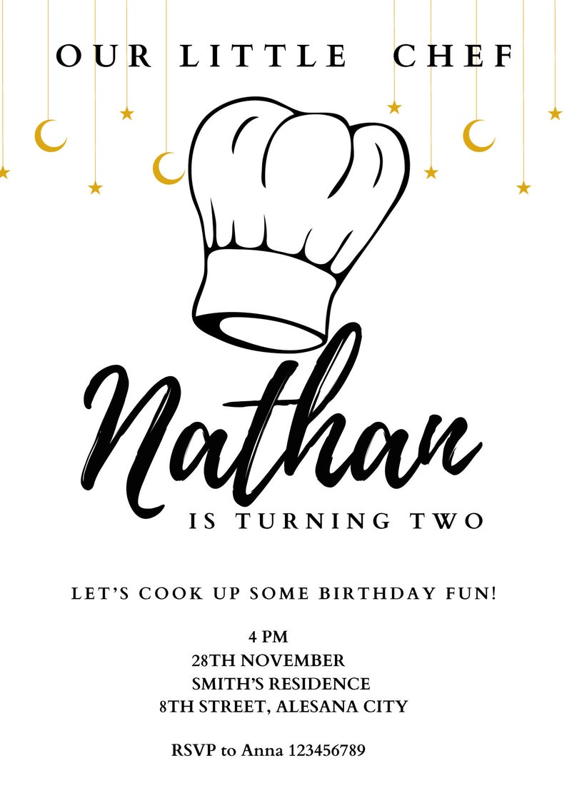 Chef Cooking Birthday Party Invitation Editable Digital Download Cute ...
