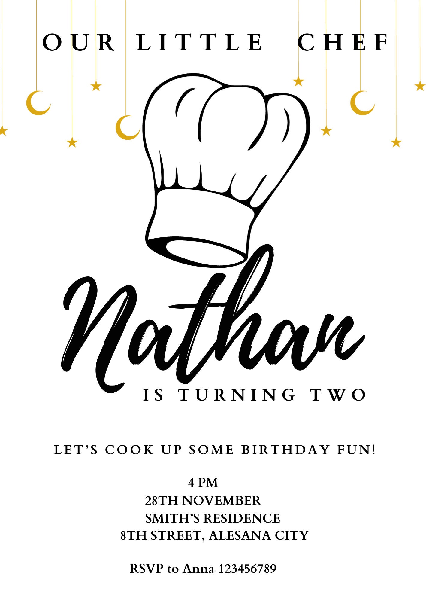 Chef Cooking Birthday Party Invitation Editable Digital Download Cute ...