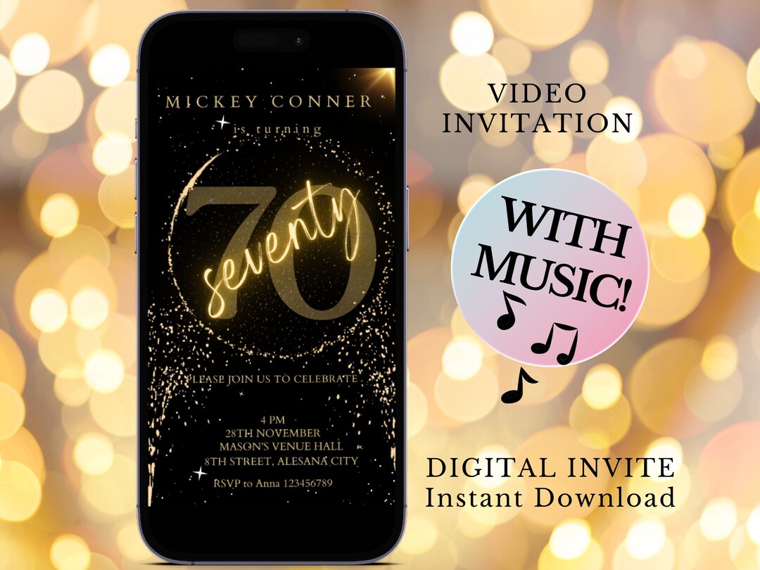 70th Birthday Digital Invitation Template Video Invitation Announcement ...
