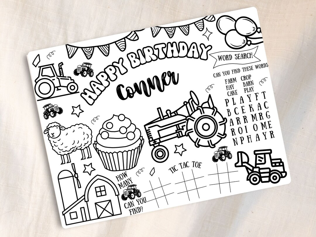 Tractor Activity Coloring Mat, Tractor Birthday Coloring Page, Tractor ...