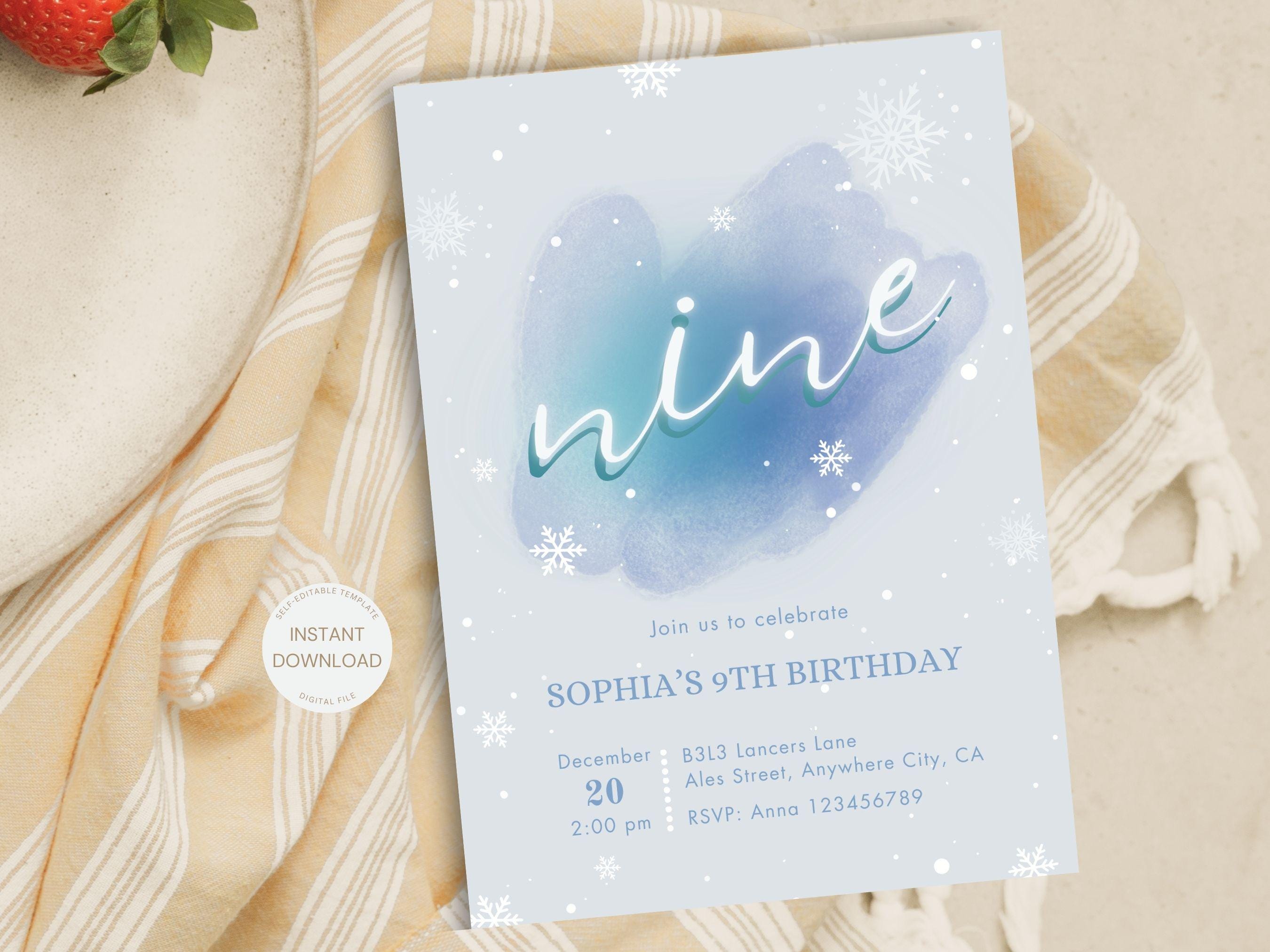 Winter Birthday Invitation, 9th Birthday Invitation, Winter Snow ...