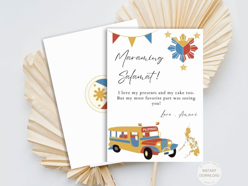 Filipino Party Thank You Card Editable and Printable Philippines ...