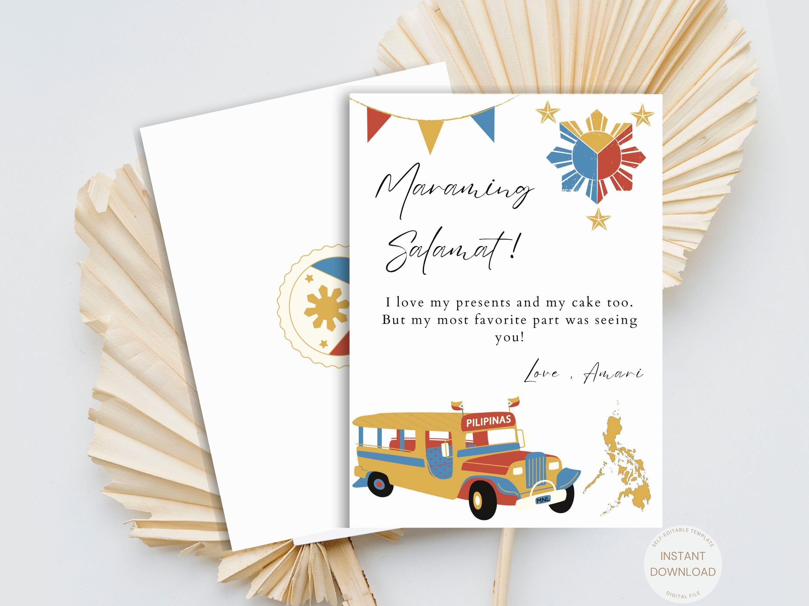 Filipino Party Thank You Card Editable and Printable Philippines ...