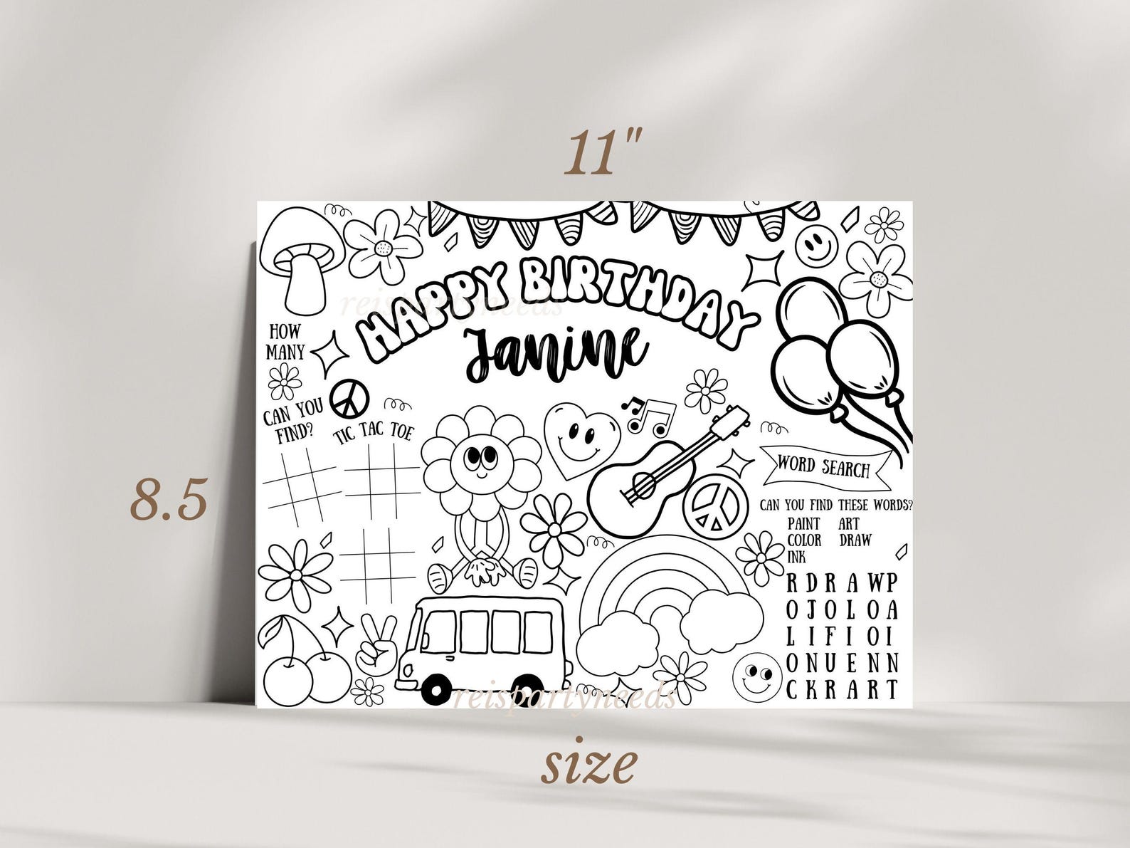 Personalized Groovy Coloring Pages, Retro Birthday Party Coloring ...