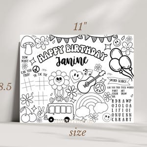 Personalized Groovy Coloring Pages, Retro Birthday Party Coloring ...