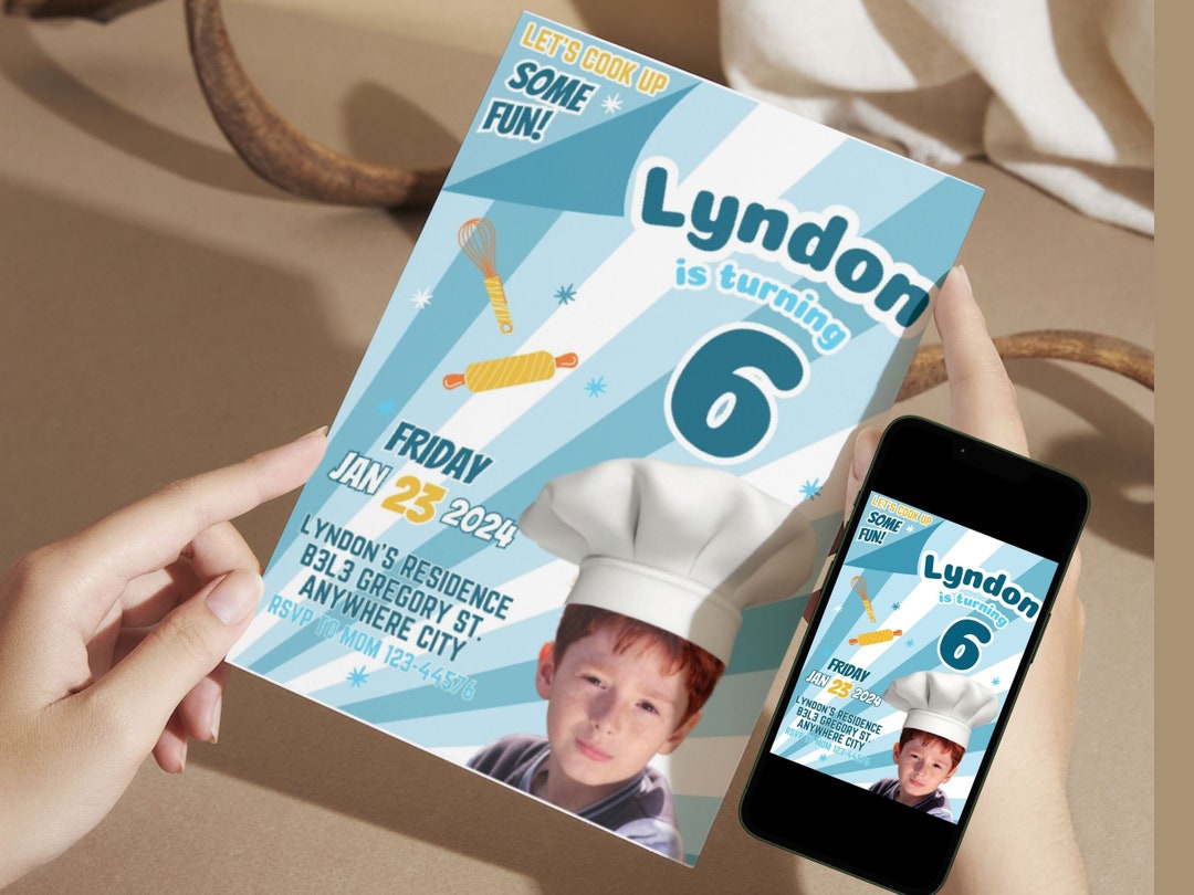 Boy Little Chef Birthday Invitation With Photo Little Chef Birthday ...