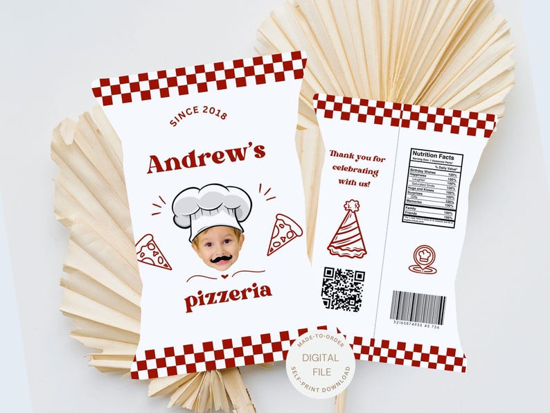Checkered Pizza Chip Bag Box Custom Face Printable White Red Pizza ...