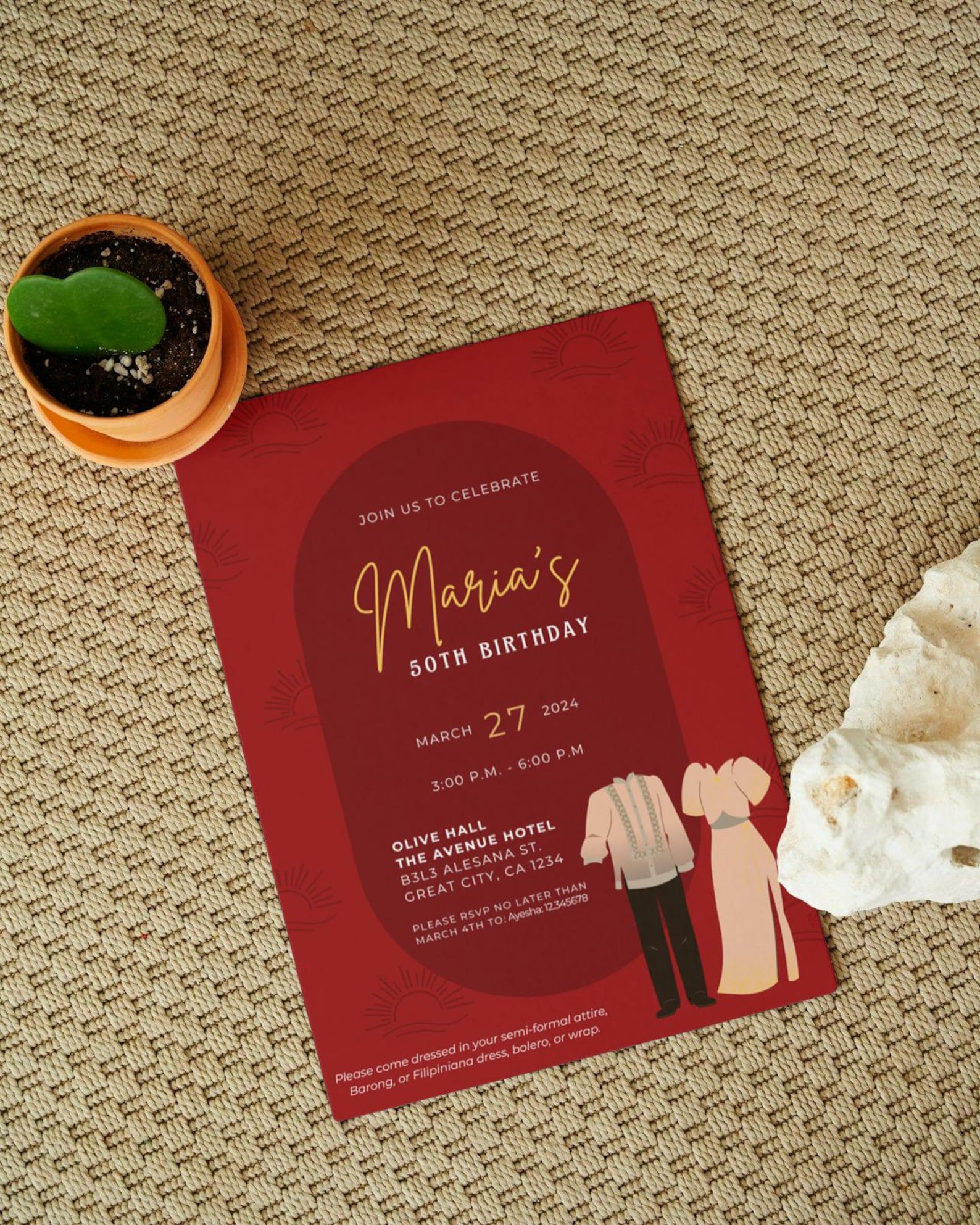 Filipino Party Invitation, Modern Filipiniana Birthday Invitation ...