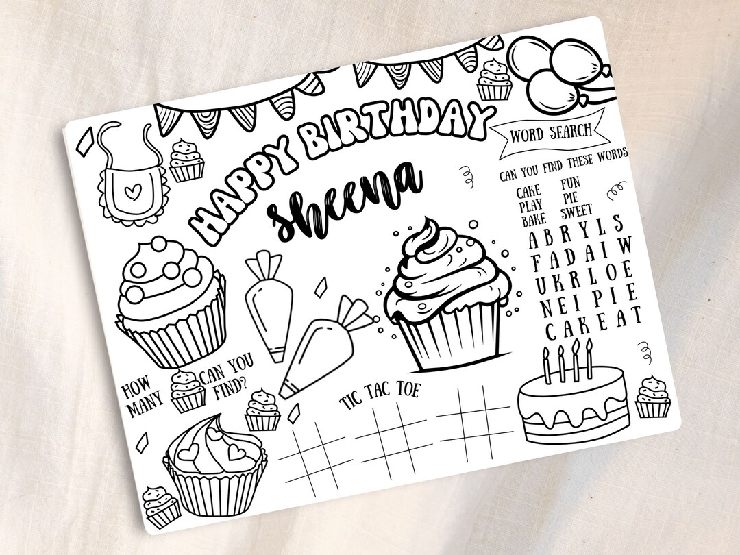 Personalized Cupcake Activity Sheet Cupcake Placemats Cupcake Coloring ...