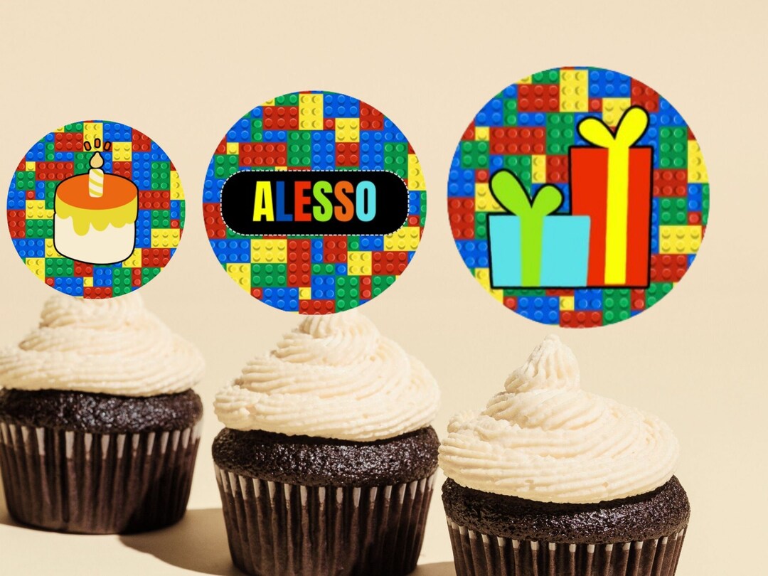Building Blocks Cupcake Toppers and Wrappers DIGITAL Printable Editable ...