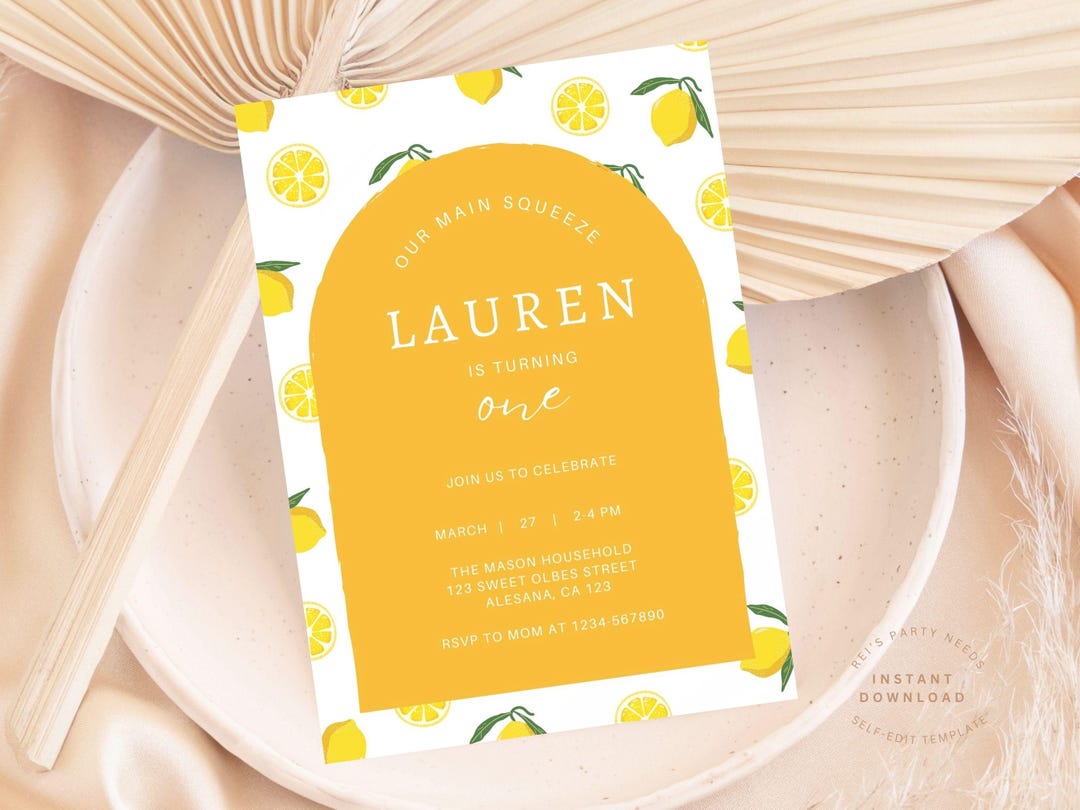 Editable Lemon Birthday Invitation Template: Citrus Greenery Party ...
