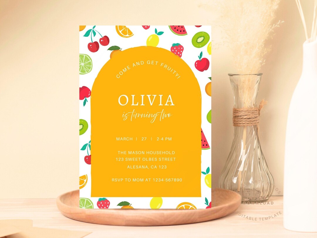 Orange Tutti Frutti Birthday Invitation, Cute Fruits Birthday Party ...