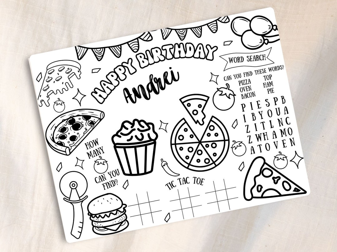 Editable Pizza Party Placemat Printable Italian Party Coloring Page ...