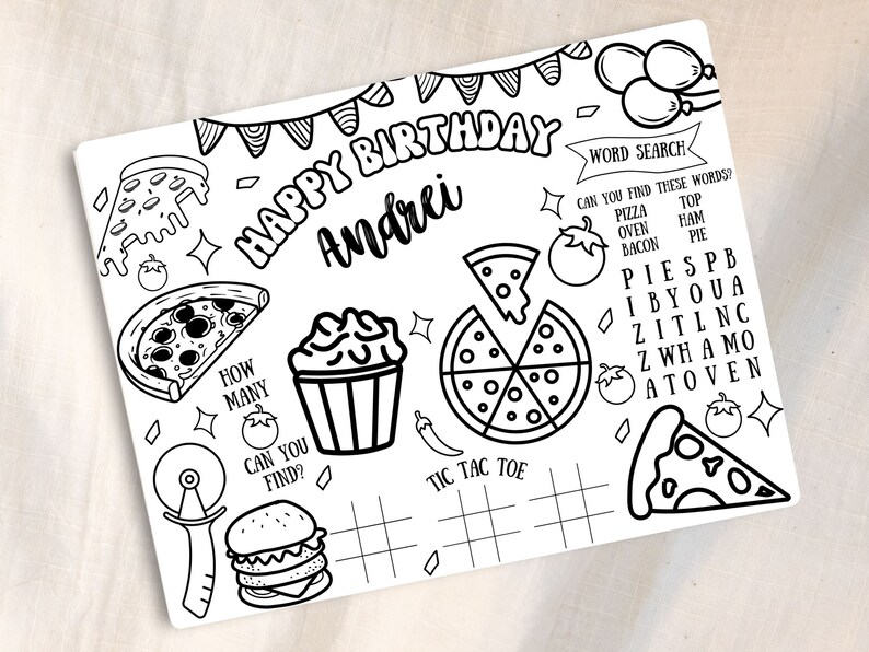 Editable Pizza Party Placemat Printable Italian Party Coloring Page ...