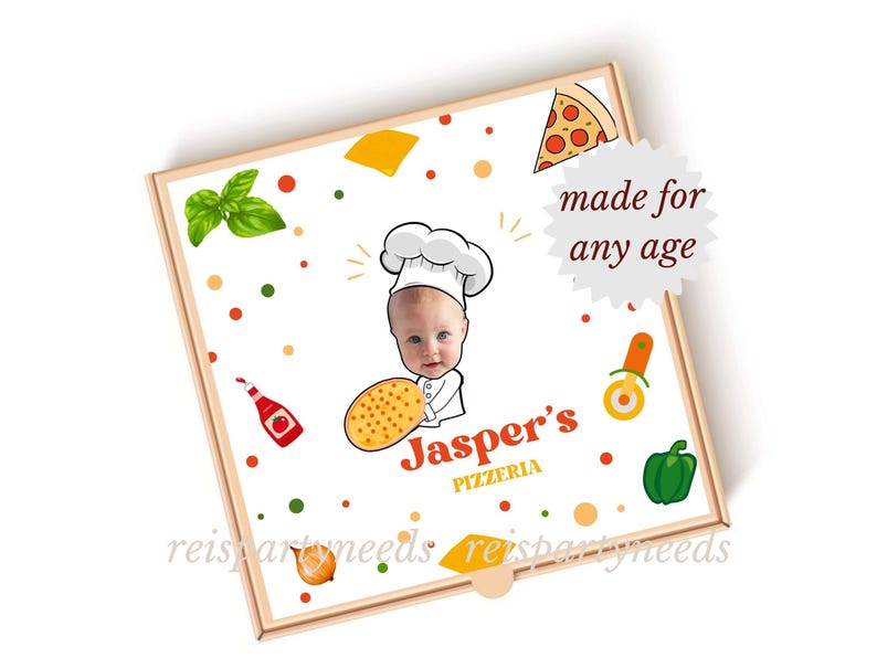 Custom Face Pizza Box Labels - Pizza Theme - Italian Birthday Favors ...