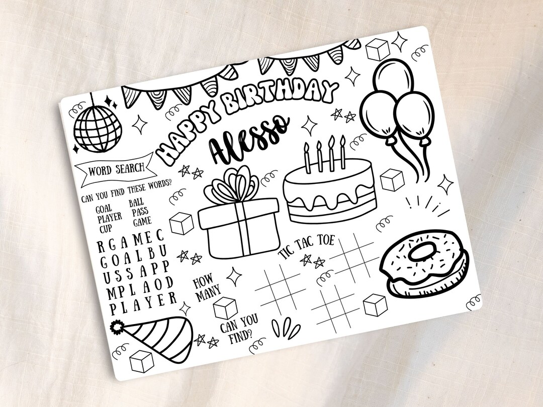 Birthday Coloring Placemat Printable Birthday Party Coloring Page Kids ...