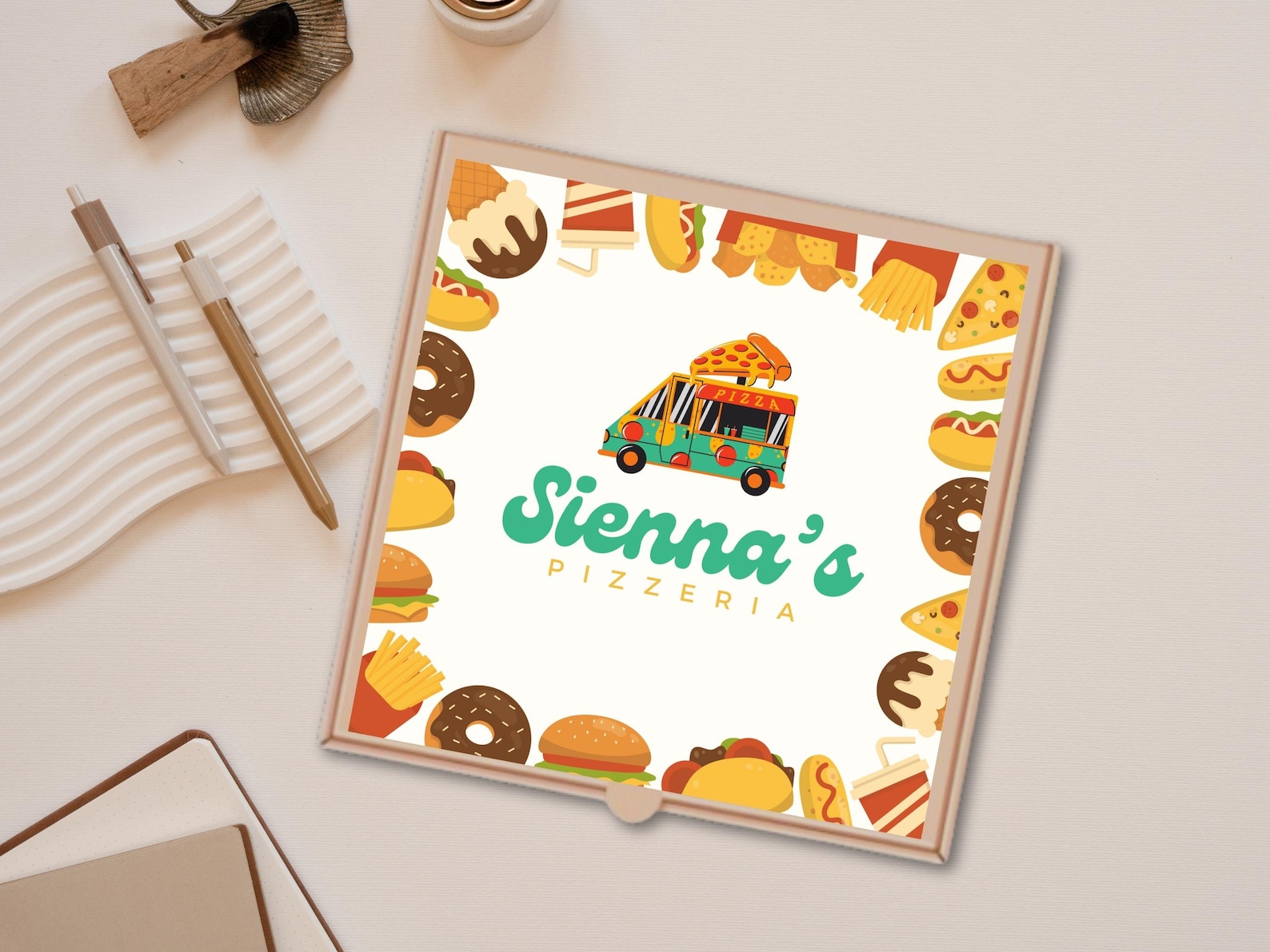 Personalized Pizza Box Custom Printable Retro Pizza Fries Burger Party ...