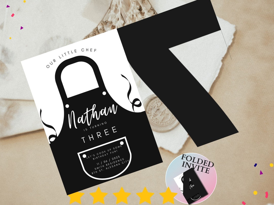 Little Chef Folded Birthday Invitation Little Chef Birthday Unique ...