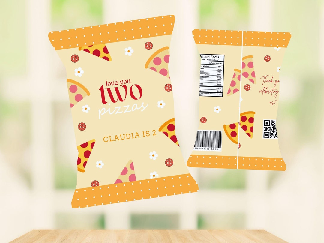 Editable Pizza Party Favors, Kids 2nd Birthday Chip Bag, Valentines ...