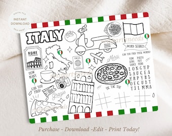 Italy Coloring Page and Graphic Organizer Country Study Printable Fact ...