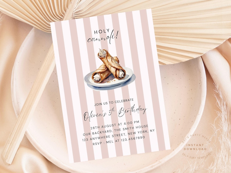 Editable Minimalist Cannoli Invitation, Watercolor Cannoli Birthday ...