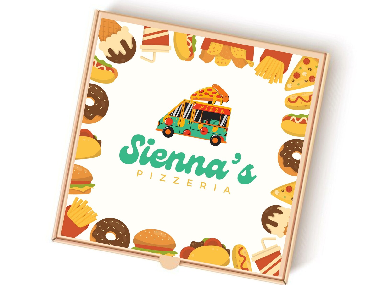 Personalized Pizza Box Custom Printable Retro Pizza Fries Burger Party ...