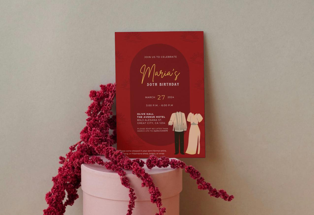 Filipino Party Invitation, Modern Filipiniana Birthday Invitation ...