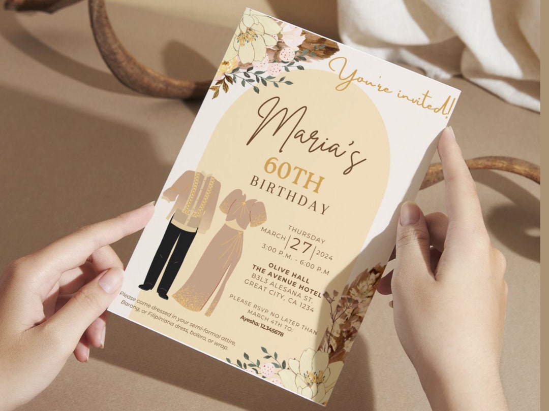 Modern Filipiniana Birthday Invitation Template Filipino Party - Etsy