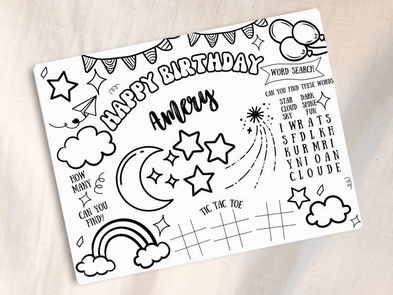 Twinkle Twinkle Little Star Kids Coloring Placemat Printable, Birthday ...