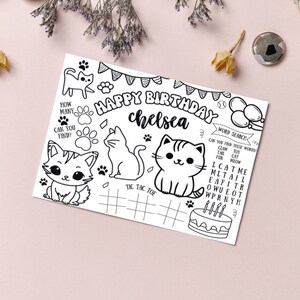 Personalized Cat Activity Sheet, Cat Theme Placemats, Cat Coloring Page ...
