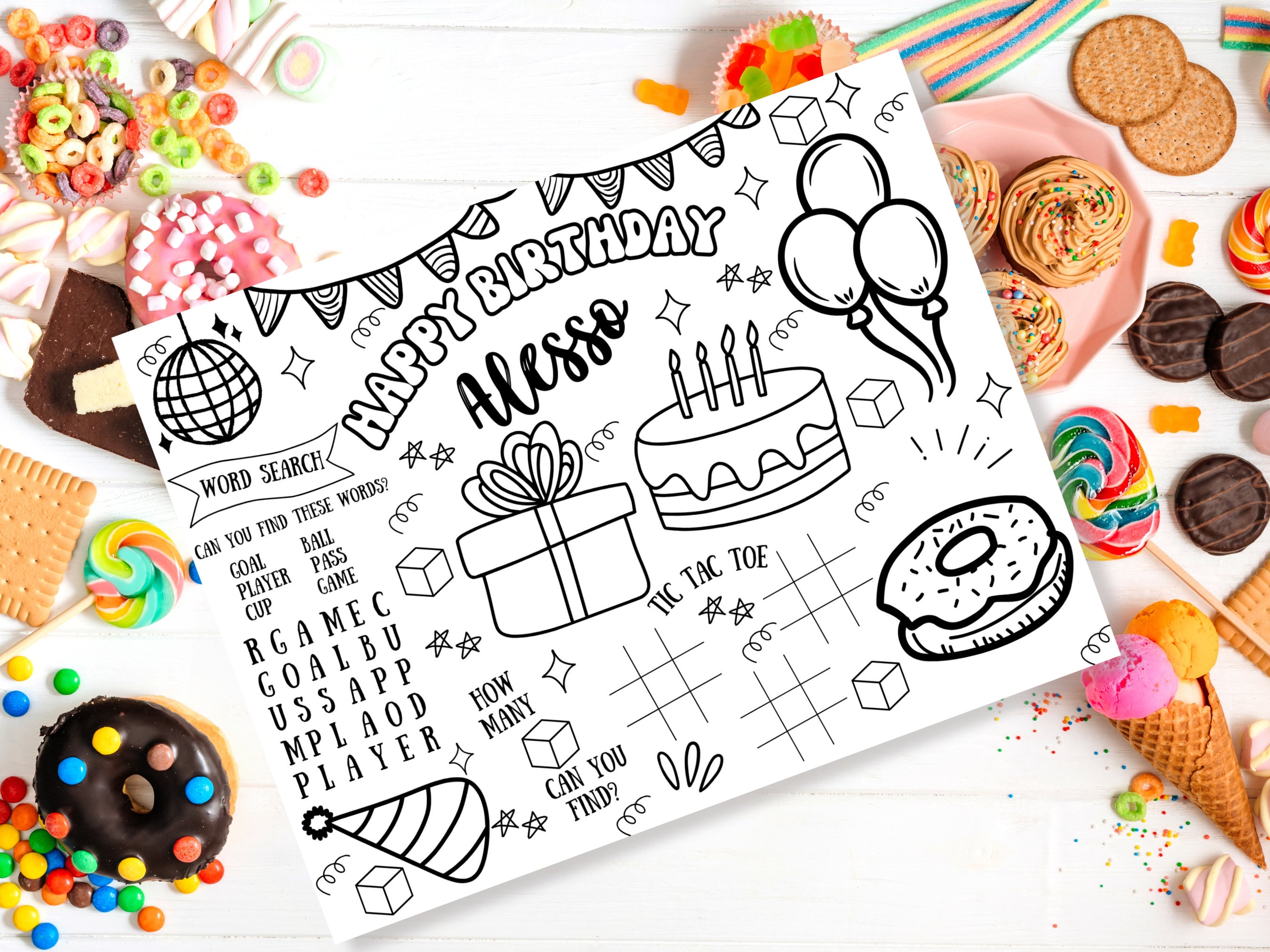 Birthday Coloring Placemat Printable Birthday Party Coloring Page Kids ...