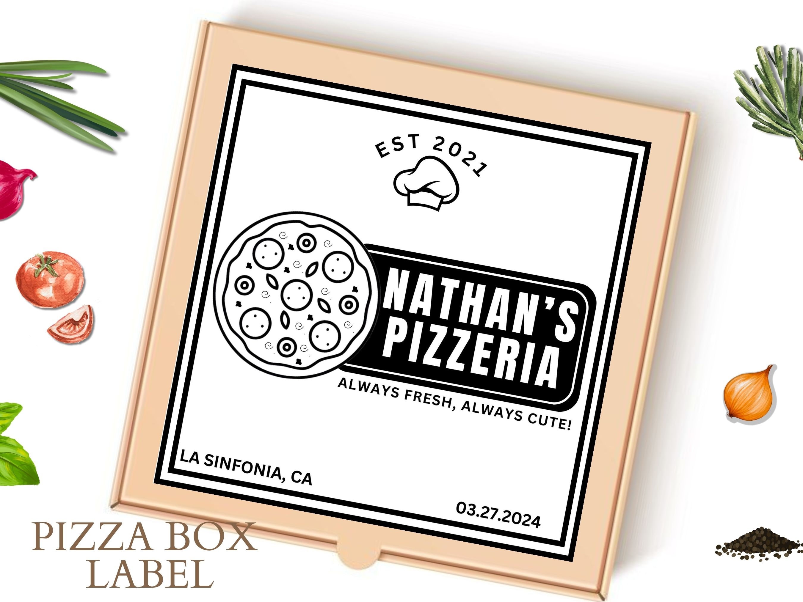Minimalist Pizza Box Printable Label Pizza Birthday Party Italian ...