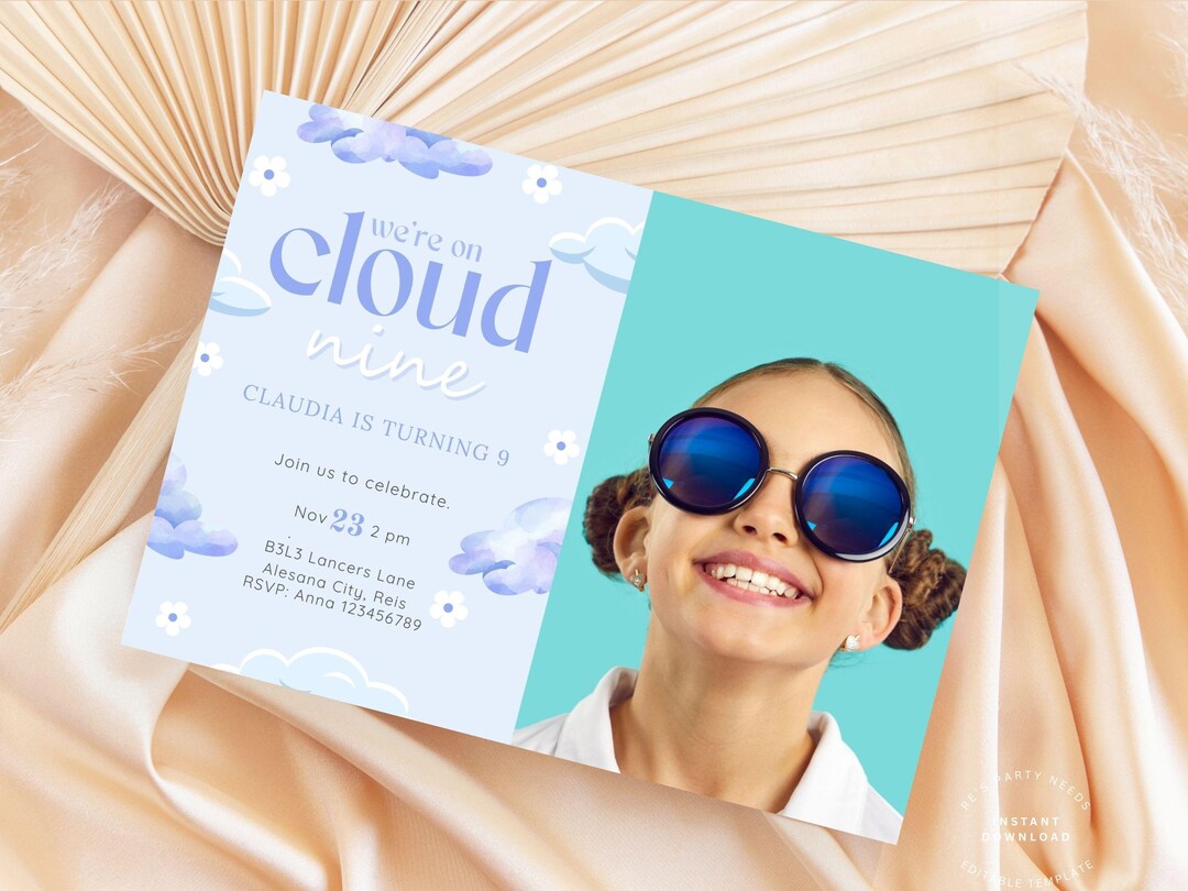 Editable on Cloud 9 Birthday Invitation With Photo Cloud 9 Invitation ...