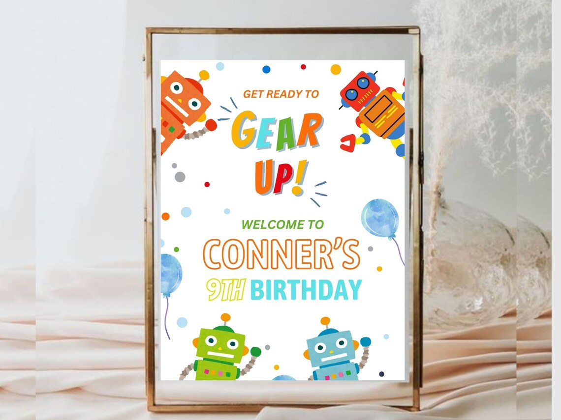 Robot Birthday Welcome Sign Printable, Robot Welcome Birthday Party ...