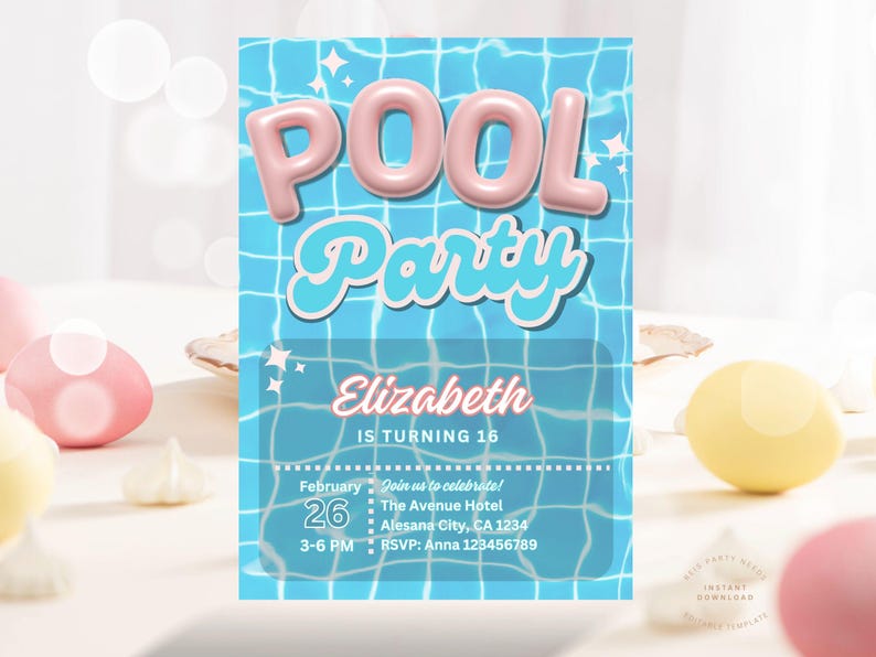 Editable Girls Pool Party Birthday Invitation Template Pool Party ...