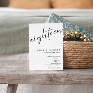 Editable 18th Birthday Invitation Template, Minimalist Debut Birthday ...