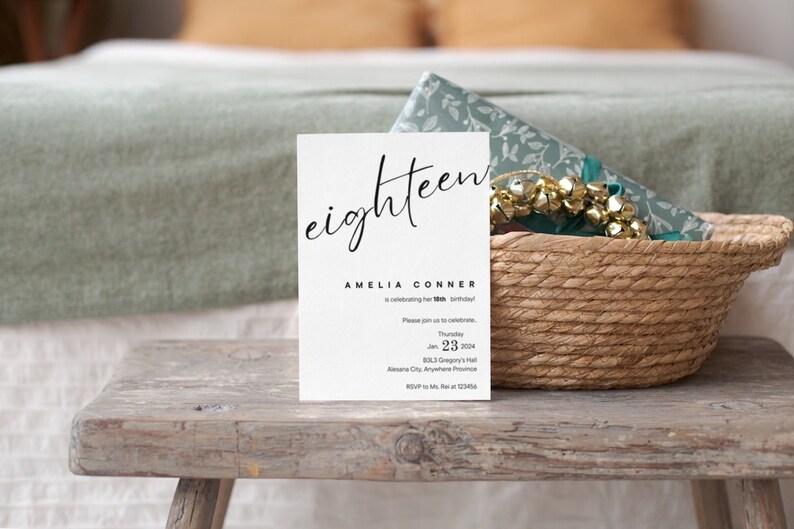 Editable 18th Birthday Invitation Template, Minimalist Debut Birthday ...