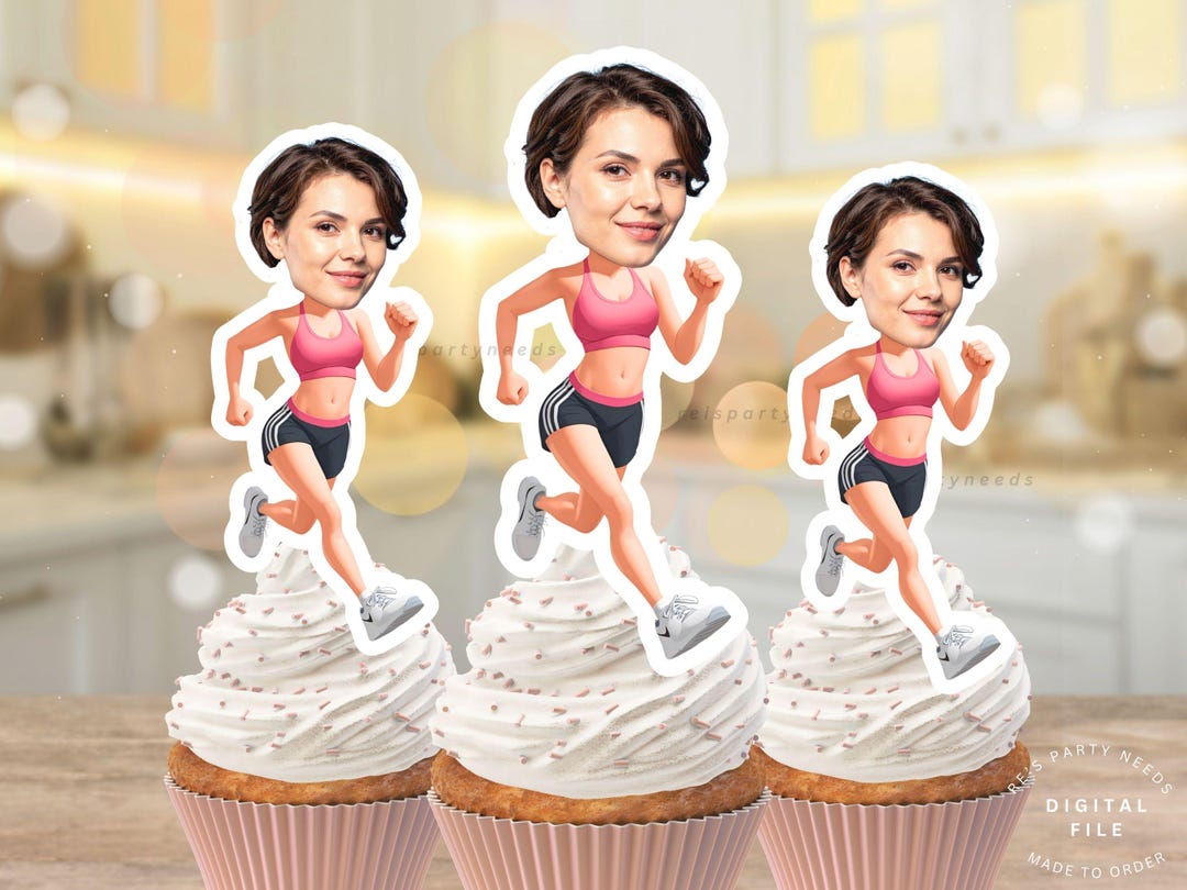 Printable Personalized Marathon Runner Girl Face Cupcake Toppers ...