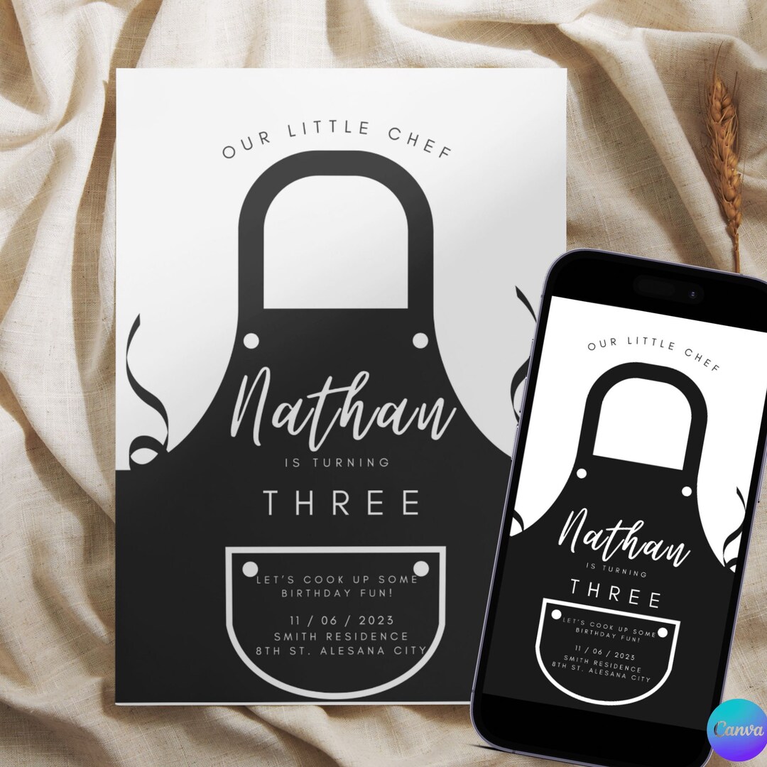 Little Chef Birthday Invitation Little Chef Birthday Cute Invite Chef ...