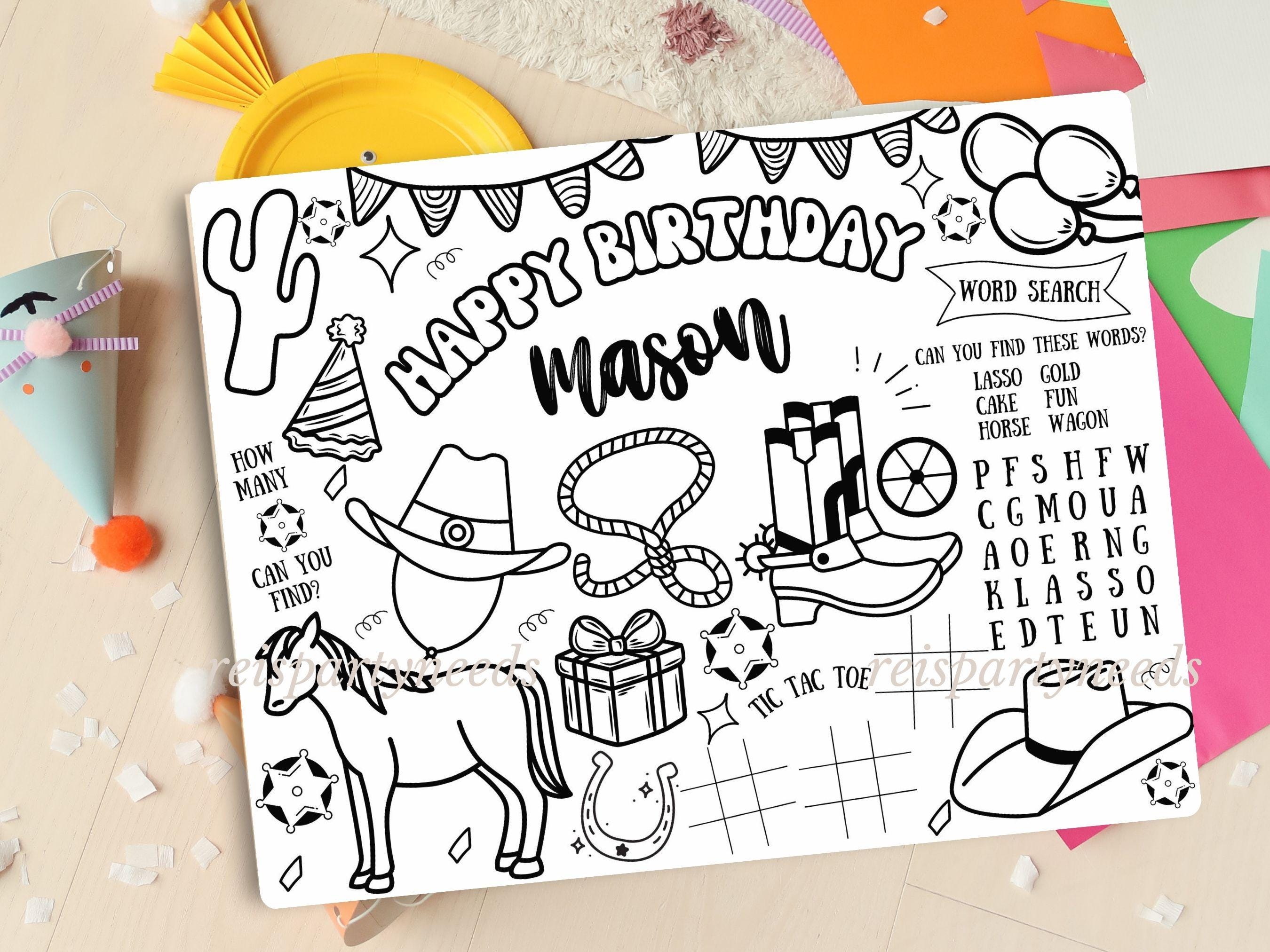 Custom Rodeo Birthday Coloring Page Personalized Editable Cowboy ...