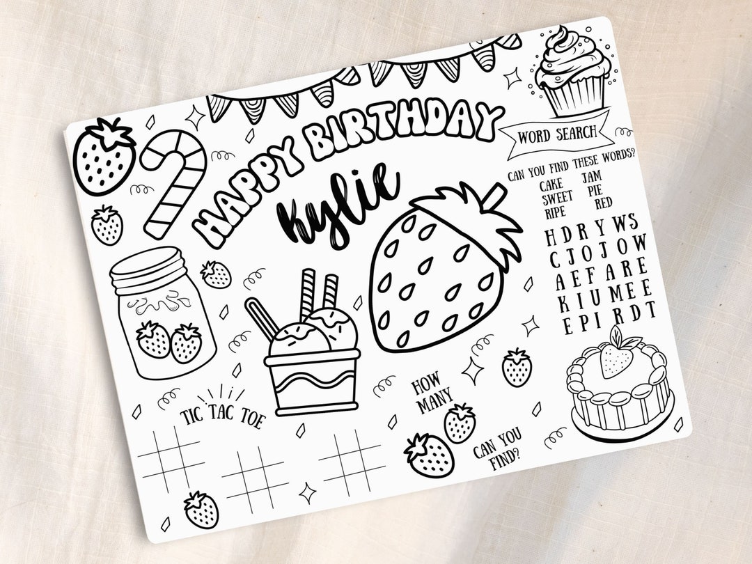 Birthday Strawberry Coloring Placemat Strawberry Activity Placemat for ...