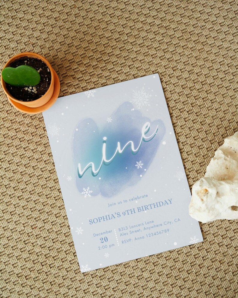 Winter Birthday Invitation, 9th Birthday Invitation, Winter Snow ...
