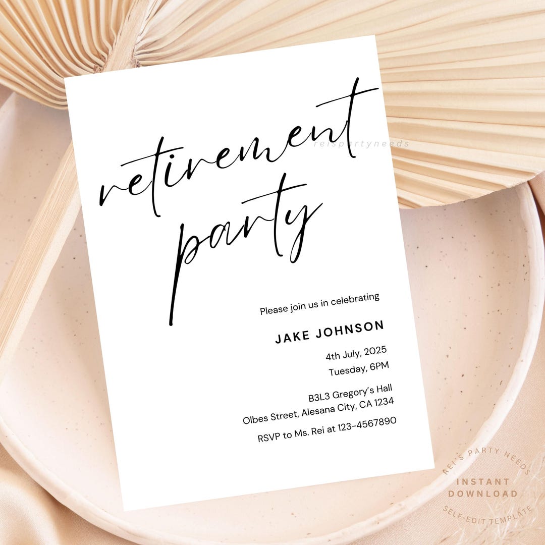 Minimalist Retirement Party Invitation Template — Editable Printable ...