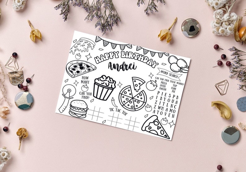 Editable Pizza Party Placemat Printable Italian Party Coloring Page ...